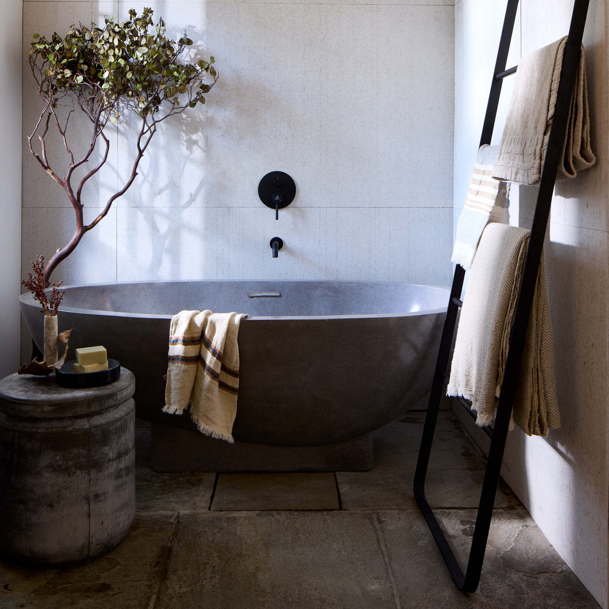 Washed Herringbone Linen Throw